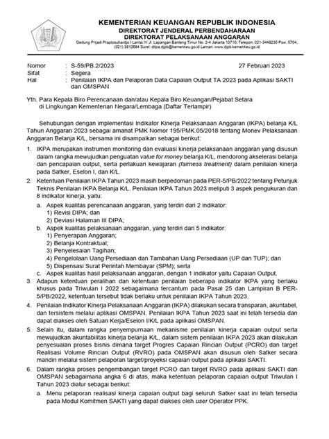 S 59 Pb2 2023 Penilaian Ikpa Dan Pelaporan Data Capaian Output Ta 2023 Pada Aplikasi Sakti