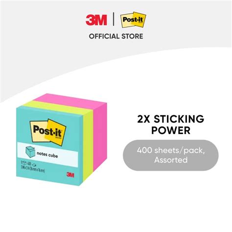 M Post It Notes Cube RCR CPT X Sticking Power Pcs Pack X In Assorted For