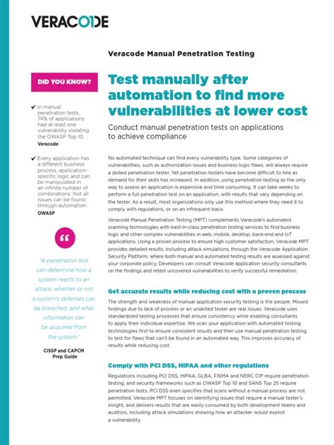 Veracode Manual Penetration Testing Datasheet Pdf Penetration Test Vulnerability Computing