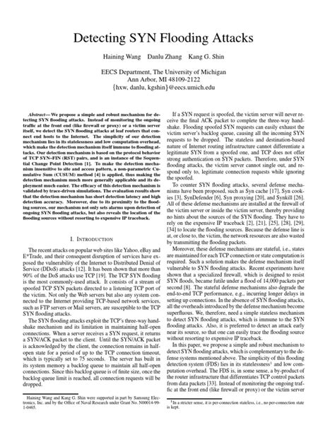 syn flood attack transmission control protocol denial of service attack