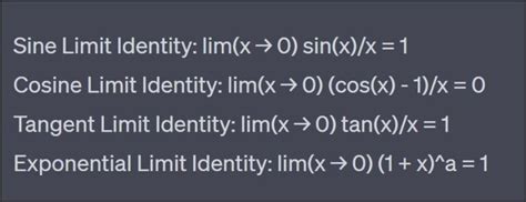 Trig Limit Identities [trigonometry Identities For Limits]