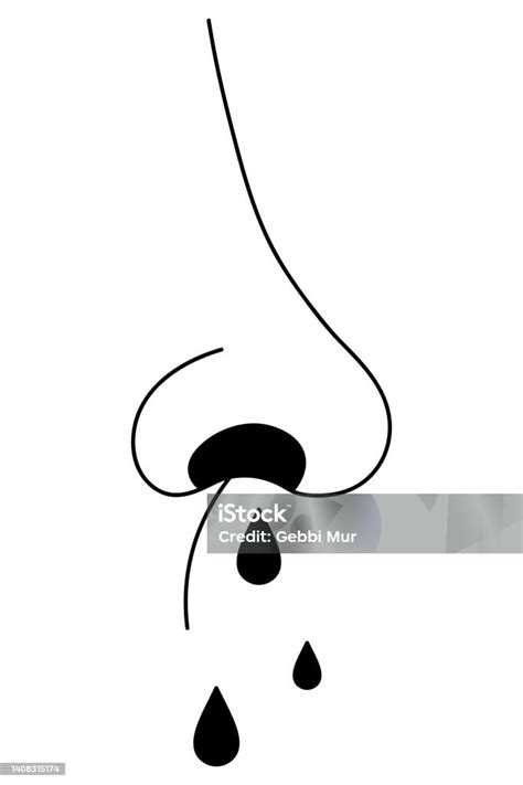 인간의 코 측면보기 환자는 콧물이 있습니다 물방울은 실루엣을 떨어 뜨립니다 벡터 일러스트레이션 고립 된 배경에 대한 개요 그 남자는 비염을 앓고 있으며 감기에 걸렸다 감기와