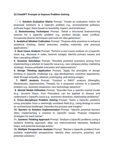 Problem Solving Prompts For Innovators Pdf Brainstorming Thought