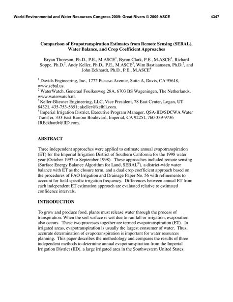 Pdf Comparison Of Evapotranspiration Estimates From Remote Sensing Sebal Water Balance And