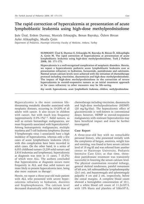 Pdf The Rapid Correction Of Hypercalcemia At Presentation Of Acute Lymphoblastic Leukemia