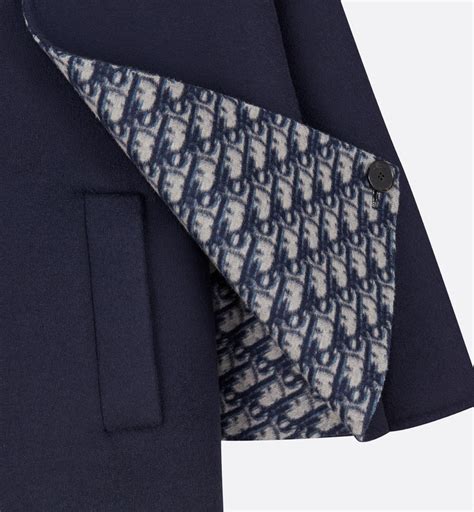 케이프 이펙트 피코트 네이비 블루 양면 버진 울 실크 And Dior Oblique 내부 Dior