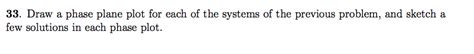 Draw A Phase Plane Plot For Each Of The Systems Chegg