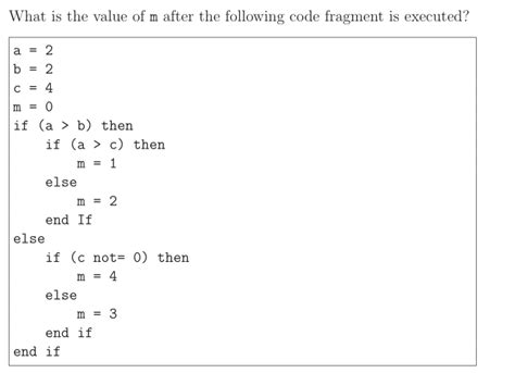solved what is the value of m after the following code
