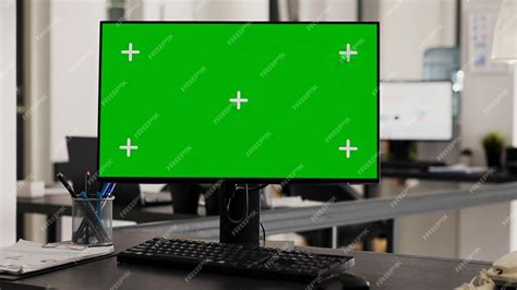 Premium Photo Greenscreen On Office Workstation Placed In Creative Agency Space Empty Desk