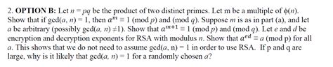 Solved 2 OPTION B Let N Pq Be The Product Of Two Distinct Chegg Com