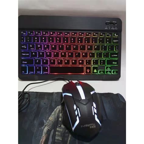 10 Inches Rgb Backlit Rechargeable Bluetooth Keyboard With Led Usb Wired Mouse Set Shopee