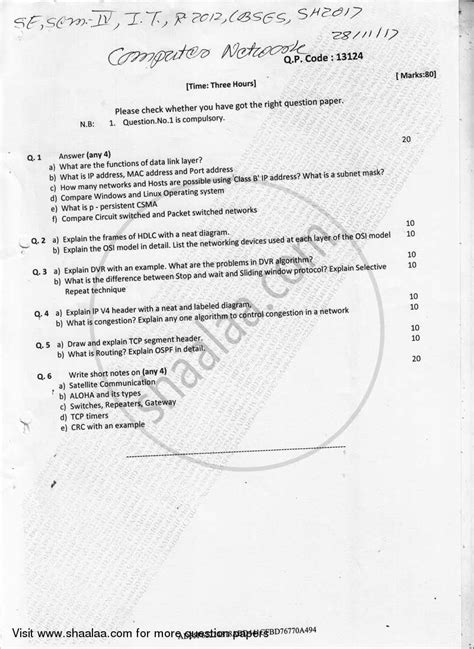 Computer Networks 2017 2018 Be It Information Technology Semester 4 Se Second Year Cbgs