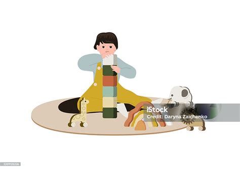 빌딩 블록 타워 건설을 가지고 노는 어린 소년 귀엽고 행복한 미취학 아동 집에서 게임 개발에 대한 스톡 벡터 아트 및 기타 이미지 Istock