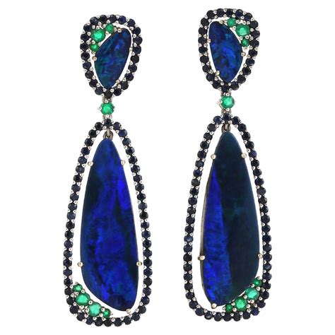 Opal Dangle Earrings With Sapphires And Emeralds 1644 Carats 18k Gold