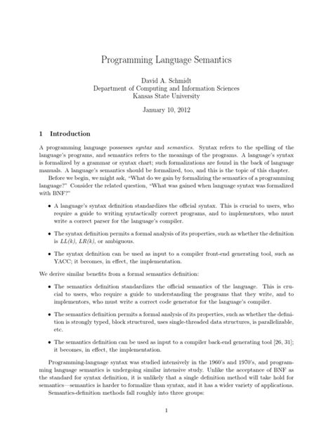 David A Schmidt Programming Language Semantics Pdf Formal