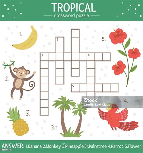 아이들을위한 벡터 여름 크로스 워드 퍼즐 어린이를위한 열대 요소와 퀴즈 귀여운 재미있는 캐릭터와 교육 정글 활동 0명에 대한 스톡 벡터 아트 및 기타 이미지 Istock