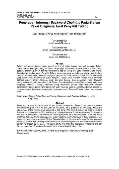 Pdf Penerapan Inferensi Backward Chaining Pada Sistem Pakar Diagnosa Awal Penyakit Tulang
