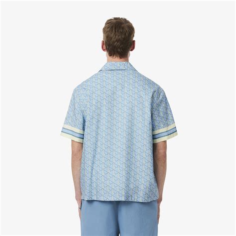 Straight Cut Monogram Shirt Blue White Lacoste Uae