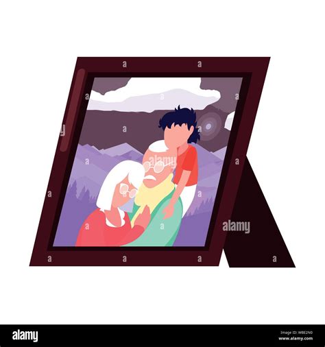 Grandpa And Grandma Hugging With Grandson Picture Souvenir Happy