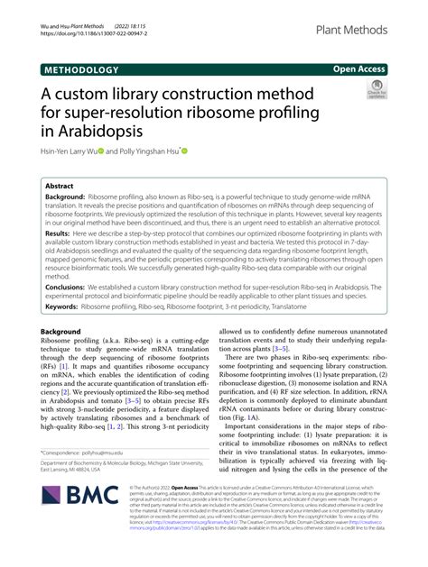 Pdf A Custom Library Construction Method For Super Resolution Ribosome Profiling In Arabidopsis