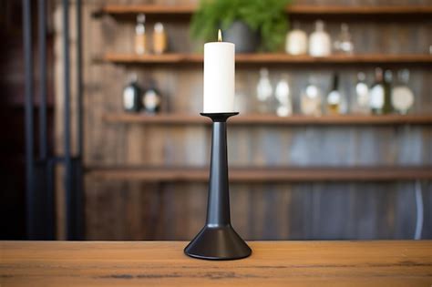 Premium Photo A Tall Black Candle Holder With An Unlit Pillar Candle