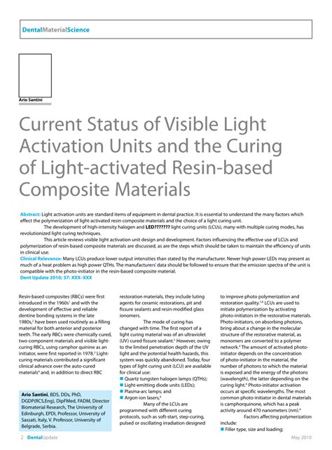 Pdf Current Status Of Visible Light Activation Units And The Curing Of Light Activated Resin