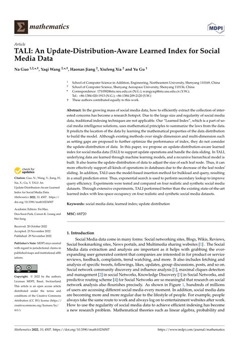 PDF TALI An Update Distribution Aware Learned Index For Social Media Data