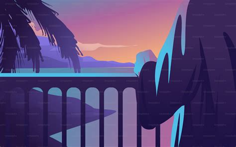 석양 앞에 있는 야자수의 그림 벡터 Unsplash의 벡터 이미지