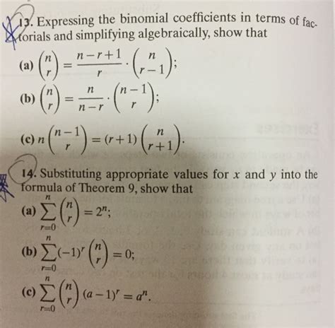 Solved Expressing The Binomial Coefficients In Terms Of Chegg