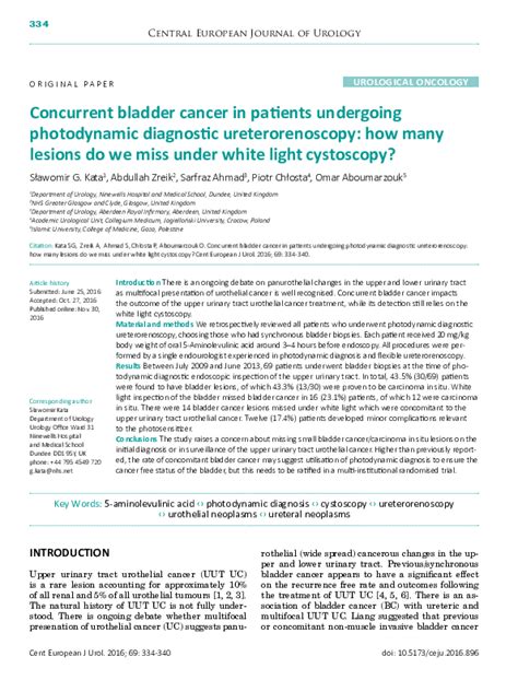 Pdf Concurrent Bladder Cancer In Patients Undergoing Photodynamic Diagnostic Ureterorenoscopy