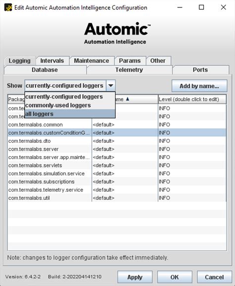 Configuration Tool Logging Tab