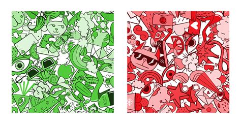 도시 라이프 스타일 라인 아이콘그래피 패턴 세트 미친 낙서 추상 벡터 배경입니다 기괴한 거리 예술 요소와 트렌디 한 선형 스타일 콜라주 T Lounge에 대한 스톡