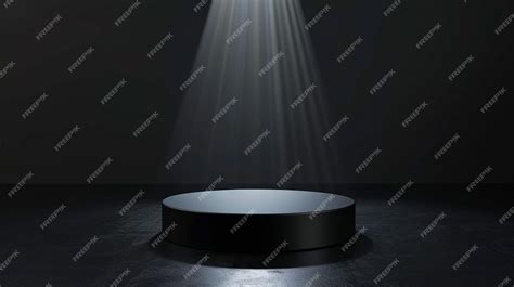 Premium Photo Abstract Black Stage With One Round Podium In Light Beam With Light Spot Mockup
