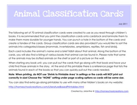 Animal Classification Cards