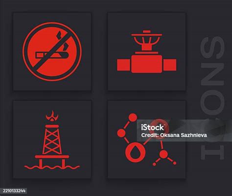 분자 오일 금연 산업 파이프 및 밸브 및 석유 굴착 장치를 화재 아이콘으로 설정합니다 벡터 가솔린에 대한 스톡 벡터 아트 및