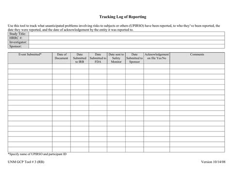 Tracking Log Of Reporting