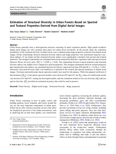 Pdf Estimation Of Structural Diversity In Urban Forests Based On Spectral And Textural