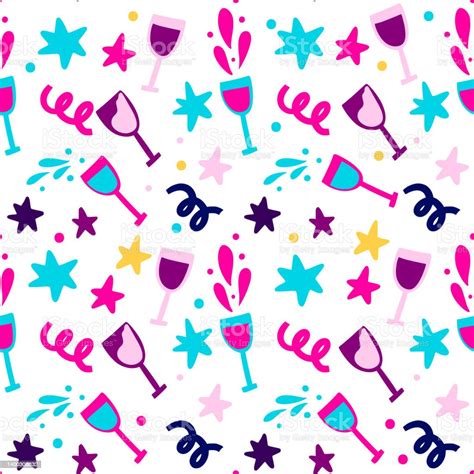 다채로운 파티 칵테일 이음새가 없는 패턴 와인 음료 80 년대 스타일 개념에 대한 스톡 벡터 아트 및 기타 이미지 개념