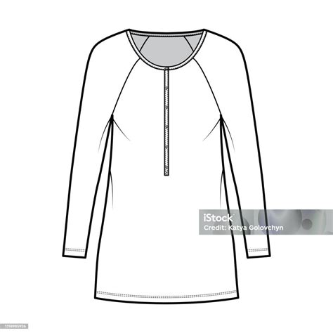 드레스 헨리 칼라 테크니컬 패션 일러스트와 롱 라글란 슬리브 오버사이즈 바디 미니 길이 연필 스커트 0명에 대한 스톡 벡터 아트 및 기타 이미지 Istock