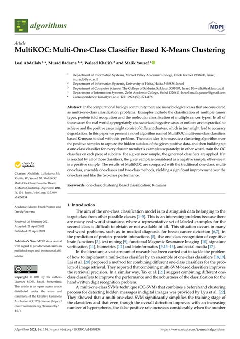 Pdf Multikoc Multi One Class Classifier Based K Means Clustering