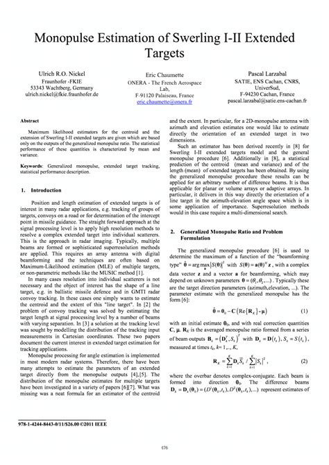 Pdf Monopulse Estimation Of Swerling I Ii Extended Targets