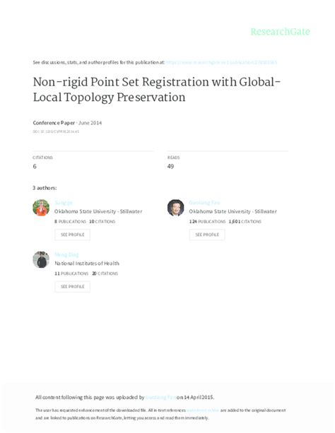 Pdf Non Rigid Point Set Registration With Global Local Topology Preservation