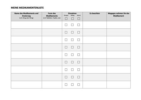 Excel Vorlage Medikamenteplan Medikationsplan Excel Wöchentliche