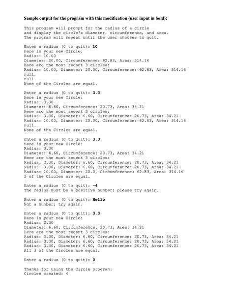 Solved Part 1 Write A Class Called Circle Java Which Has A Chegg