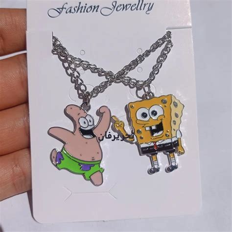 خرید و قیمت گردنبند باب اسفنجی و پاتریک ست یا دوتیکه پلاک استیل وارداتی