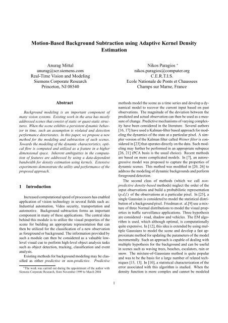 Motion Based Background Subtraction Using Adaptive Kernel