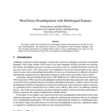 Word Sense Disambiguation With Multilingual Features Acl Anthology