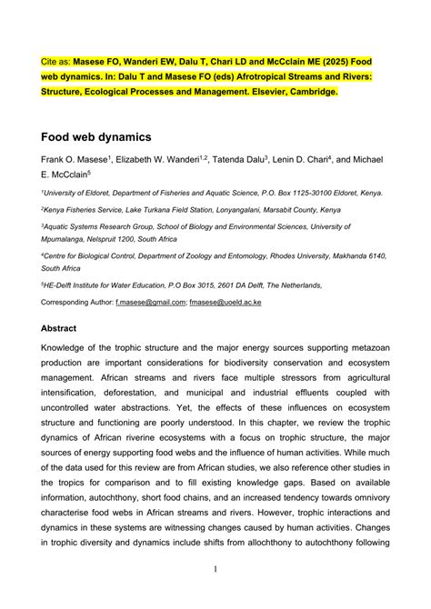 Pdf Food Web Dynamics