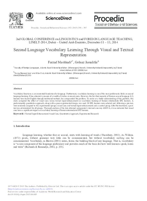 Pdf Second Language Vocabulary Learning Through Visual And Textual Representation
