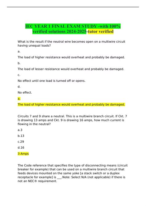 IEC YEAR 1 FINAL EXAM STUDY With 100 Verified Solutions Tutor Verified IEC YEAR 1 Stuvia US